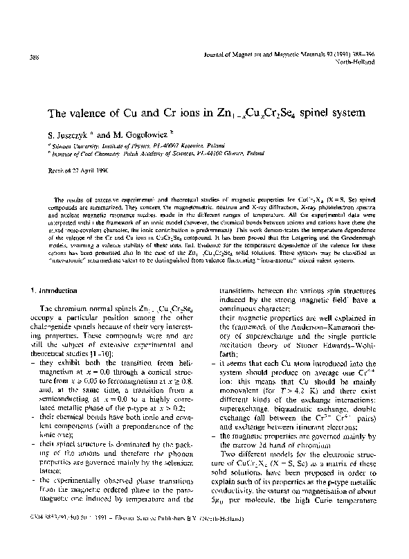 (PDF) The valence of Cu and Cr ions in Zn1−xCuxCr2Se4 spinel system