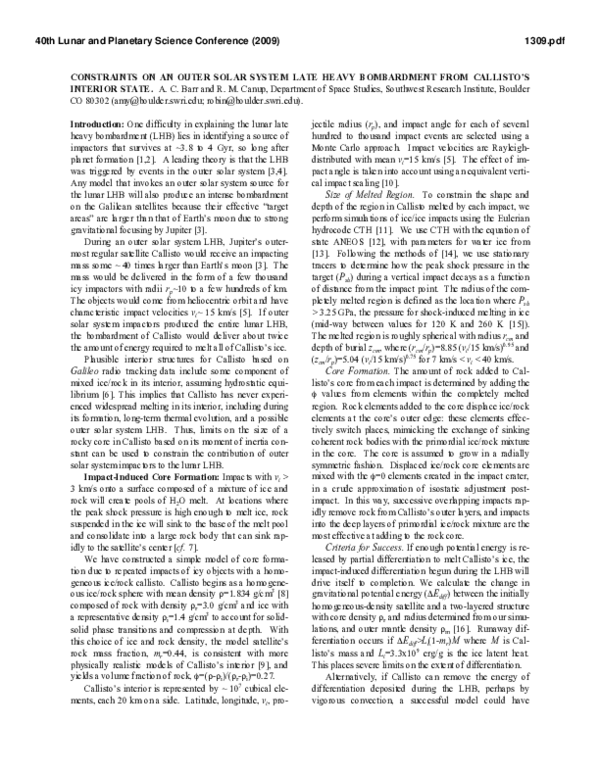 (PDF) Constraints on an Outer Solar System Late Heavy Bombardment from ...