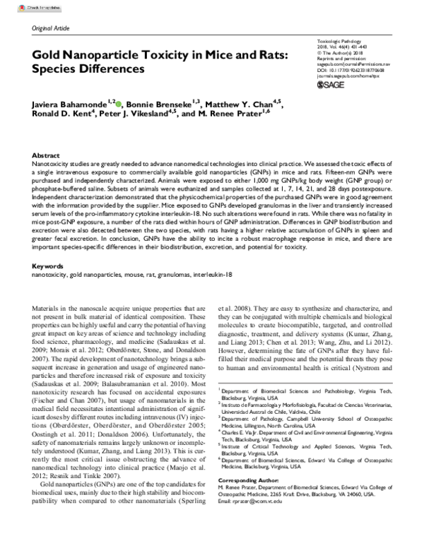 (PDF) Gold Nanoparticle Toxicity in Mice and Rats: Species Differences