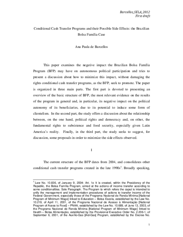 (PDF) Conditional Cash Transfer Programs and Their Possible Side ...