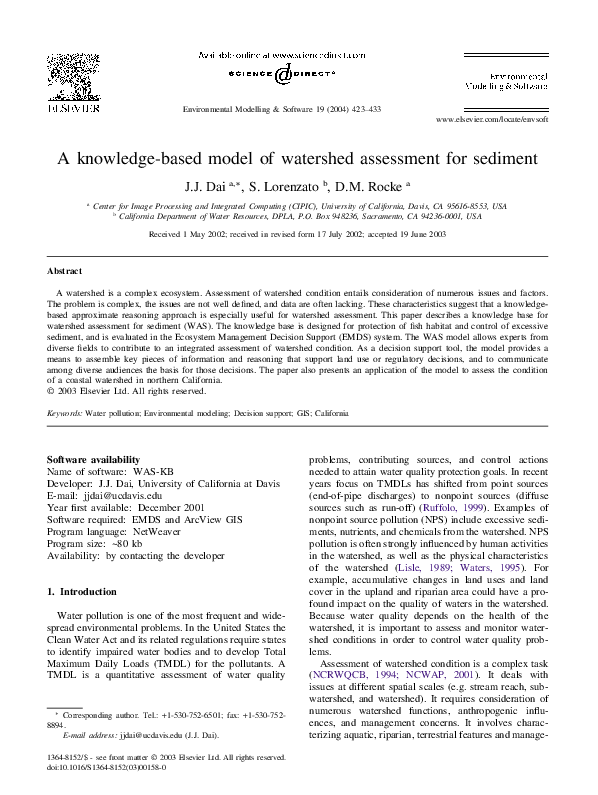 (PDF) A knowledge-based model of watershed assessment for sediment