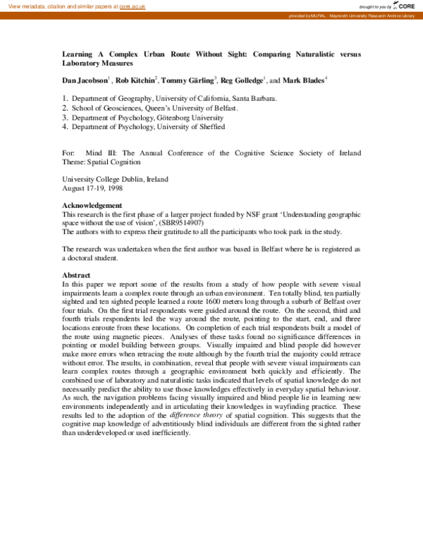 (PDF) Learning a complex urban route without sight: comparing ...
