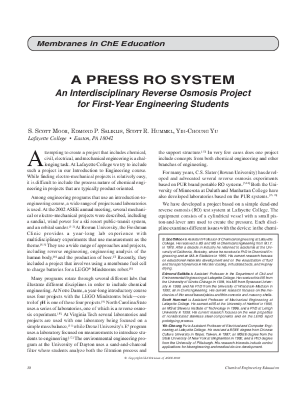(PDF) A press RO system: An interdisciplinary reverse osmosis project ...