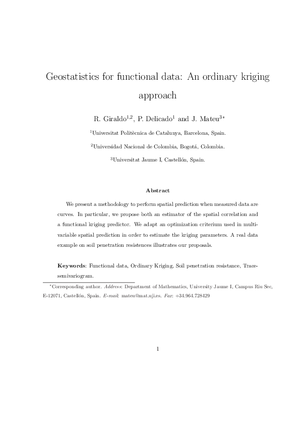 (PDF) Geostatistics for functional data: an ordinary kriging approach