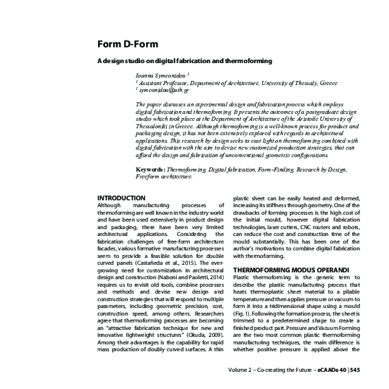 (PDF) Form D-Form - A design studio on digital fabrication and ...