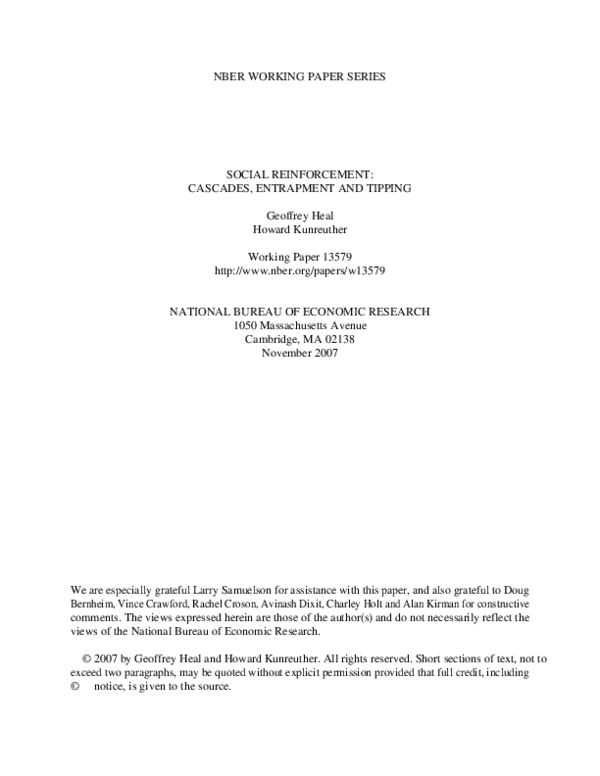 (PDF) Social Reinforcement: Cascades, Entrapment and Tipping