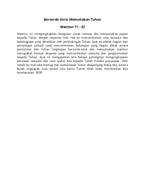 (DOC) Bersorak-Sorai Memuliakan Tuhan Mazmur 71 : 23