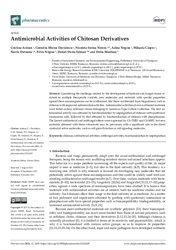 (PDF) Antimicrobial Activities of Chitosan Derivatives