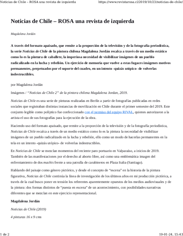 (PDF) Noticias de Chile de Magdalena Jordán (Revista ROSA, 2019)