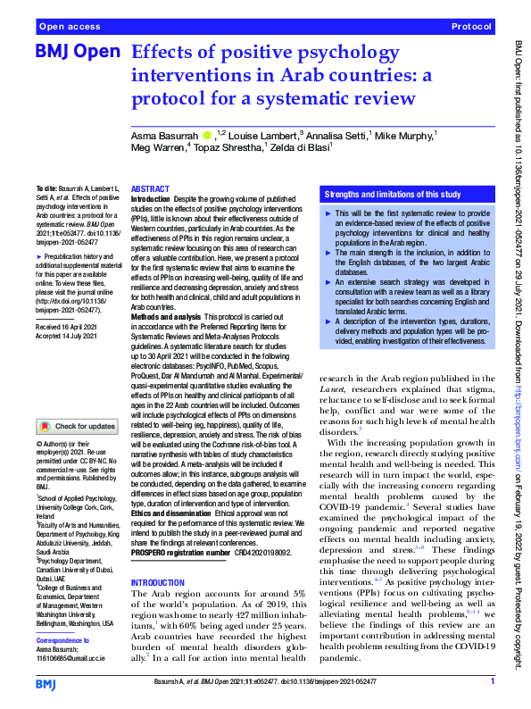 (PDF) Effects of positive psychology interventions in Arab countries: a ...