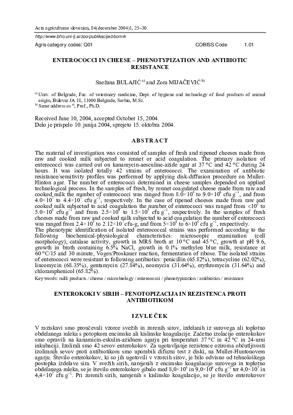 (PDF) Enterococci in cheese - phenotypization and antibiotic resistance