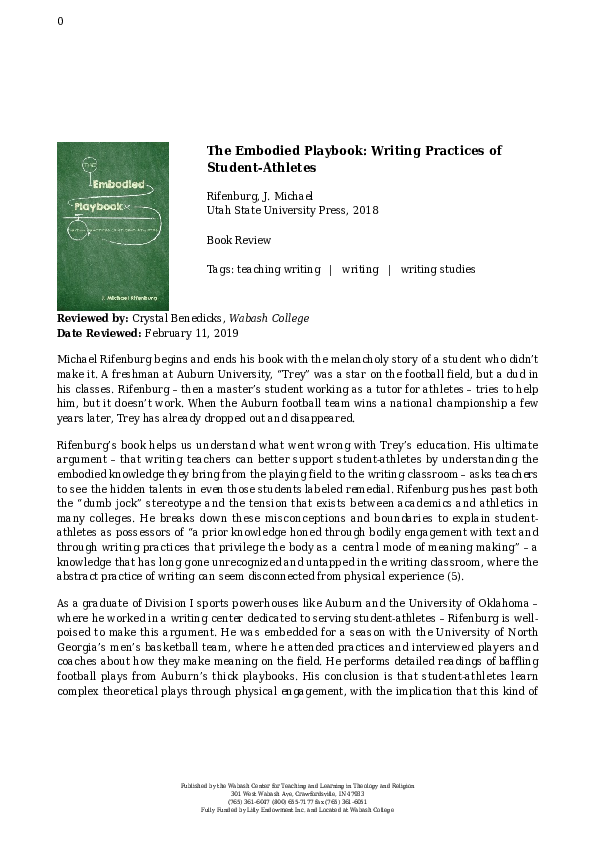 (PDF) The Embodied Playbook: Writing Practices of Student-Athletes