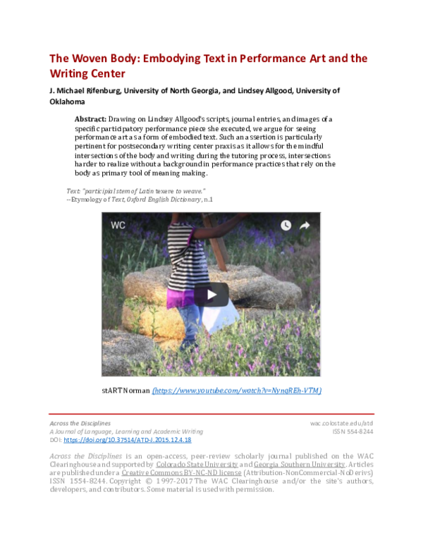 (PDF) The Woven Body: Embodying Text in Performance Art and the Writing ...