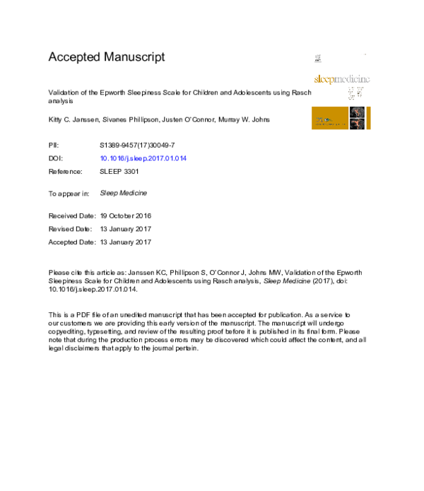 (PDF) Validation of the Epworth Sleepiness Scale for Children and ...