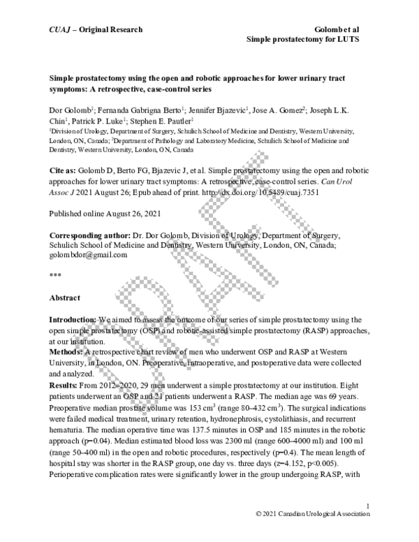 (PDF) Simple prostatectomy using the open and robotic approaches for ...