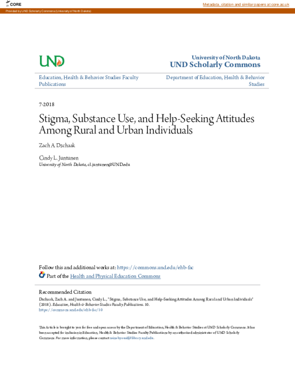 (PDF) Stigma, substance use, and help-seeking attitudes among rural and ...