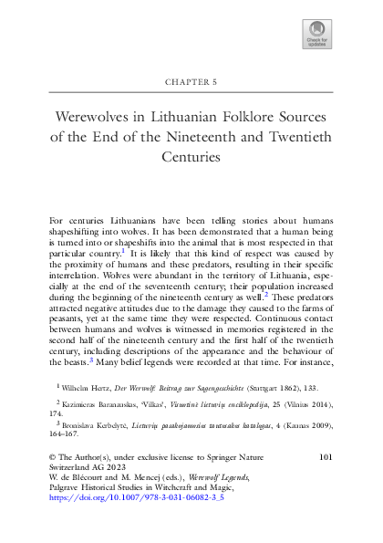 (PDF) Werewolves in Lithuanian Folklore Sources of the End of the ...