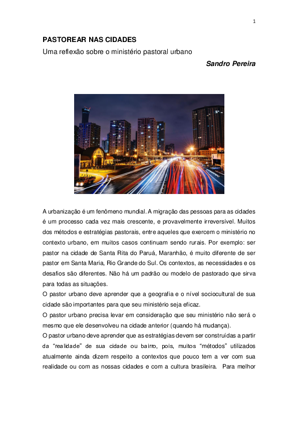 (PDF) Pastorear nas cidades