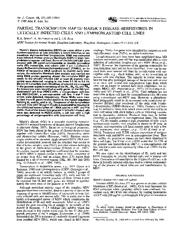 (PDF) Partial transcription map of Marek's disease herpesvirus in ...