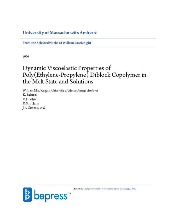 (PDF) Dynamic viscoelastic properties of poly(ethylene-propylene) diblock copolymer in the melt ...