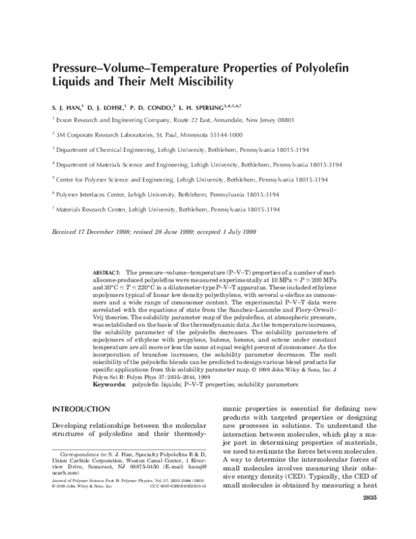 (PDF) Pressure-Volume-Temperature properties of polyolefin liquids and ...