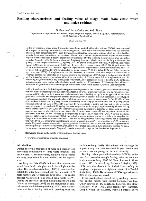 (PDF) Ensiling characteristics and feeding value of silage made from ...
