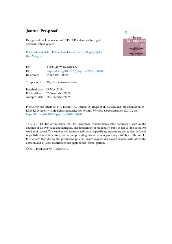 (PDF) Design and implementation of LED–LED indoor visible light ...