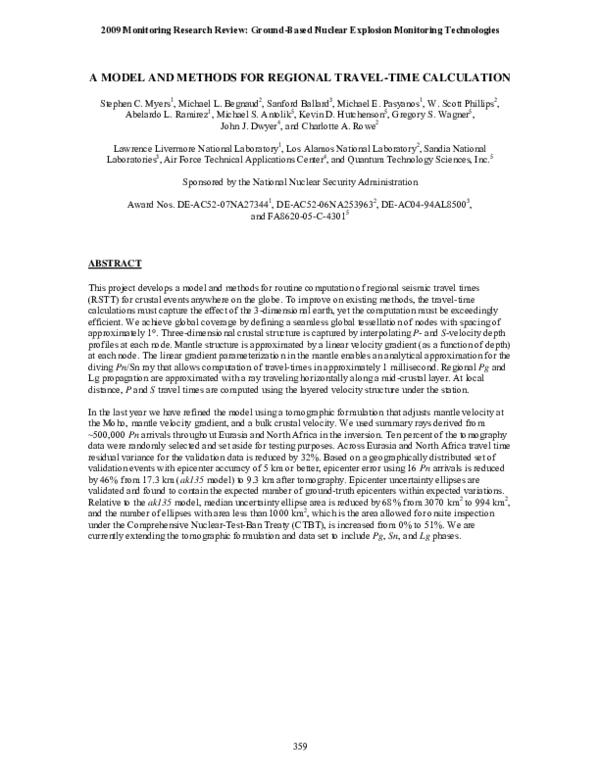 (PDF) A model and methods for regional travel-time calculation