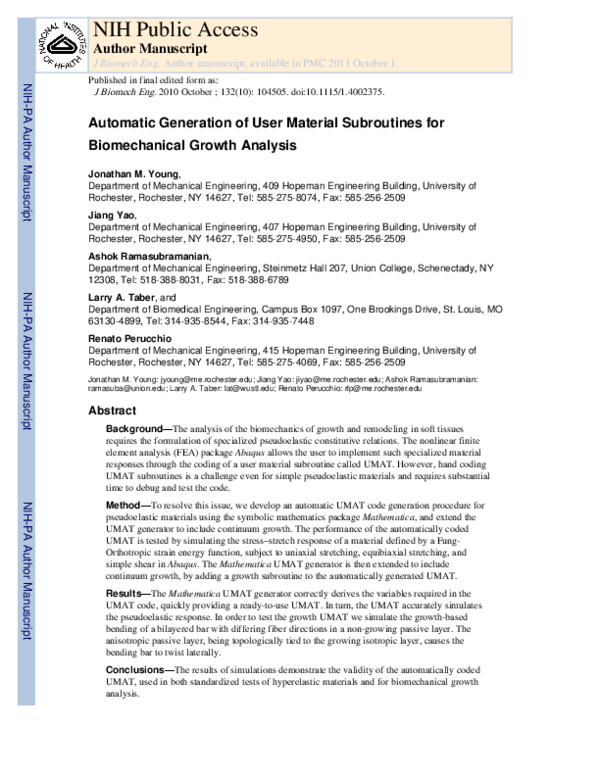 (PDF) Automated UMAT Generation for Growth Analysis in Biomechanics