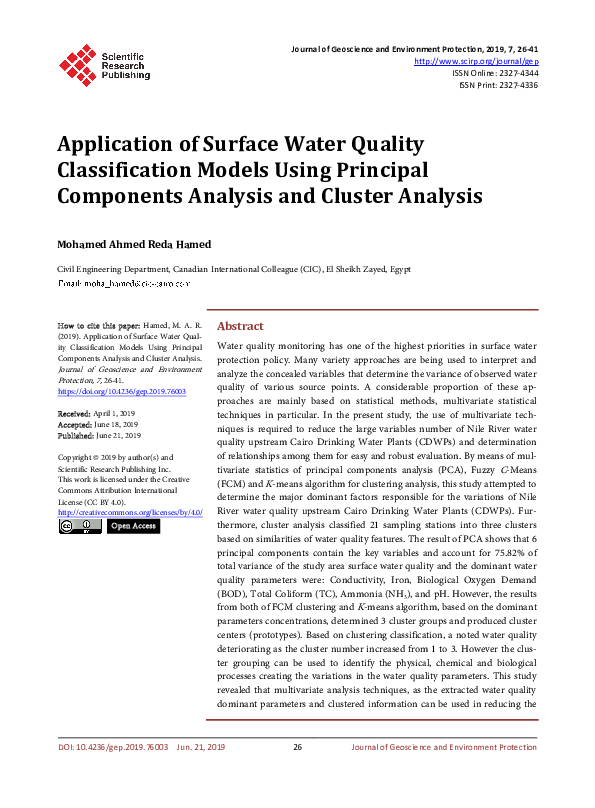 (PDF) Application of Surface Water Quality Classification Models Using ...