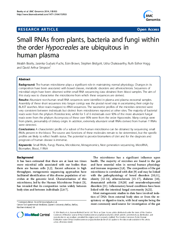 (PDF) Small RNAs from plants, bacteria and fungi within the order ...