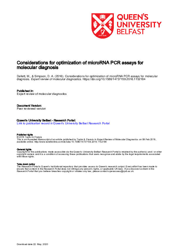 (PDF) Considerations for optimization of microRNA PCR assays for ...