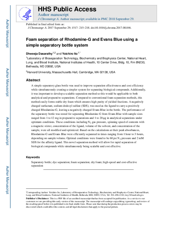 (PDF) Efficient Foam Separation of Dyes in Lab System
