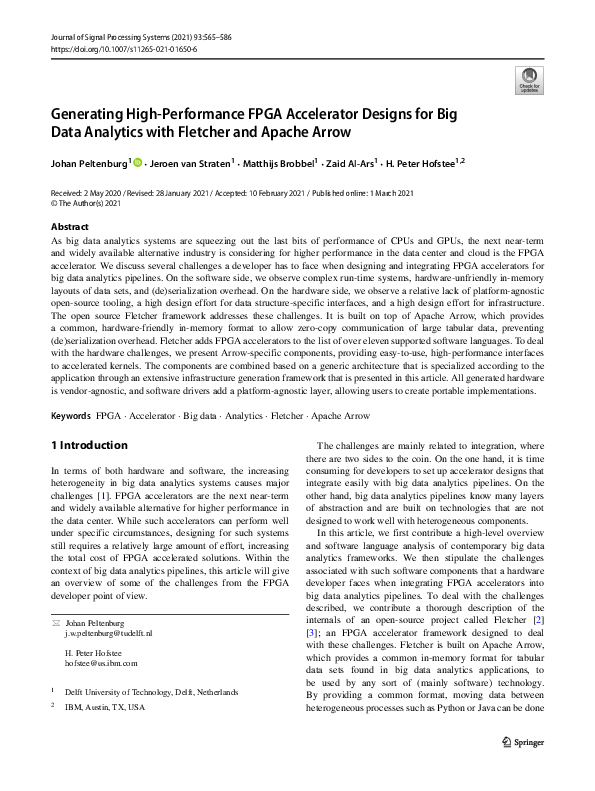 (PDF) Generating High-Performance FPGA Accelerator Designs for Big Data Analytics with Fletcher ...