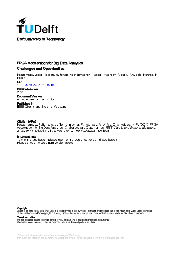 (PDF) FPGA Acceleration for Big Data Analytics: Challenges and Opportunities