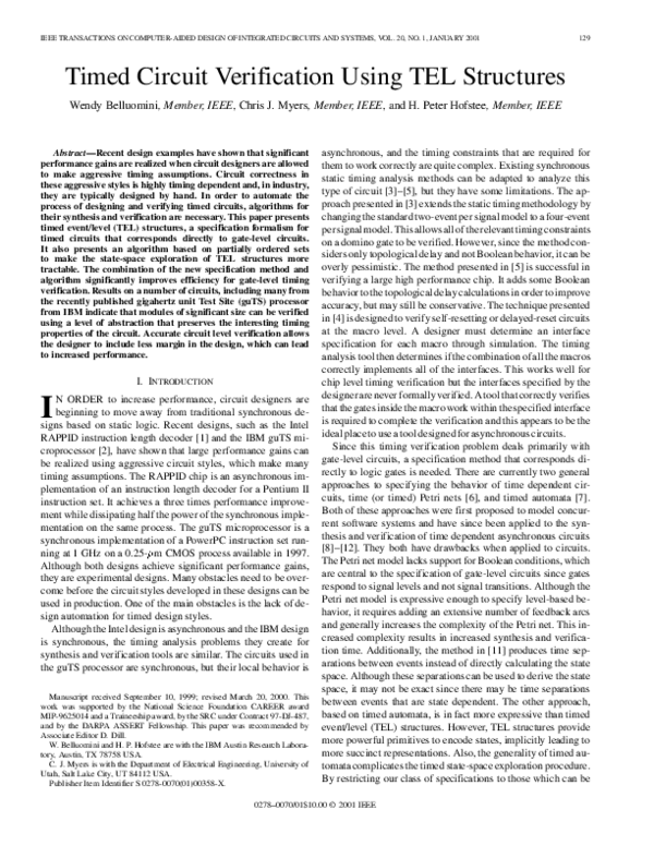 (PDF) Timed circuit verification using TEL structures | Peter Hofstee - Academia.edu