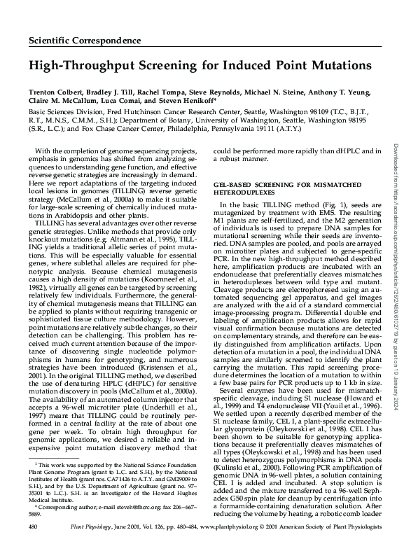 (PDF) High-Throughput Screening for Induced Point Mutations