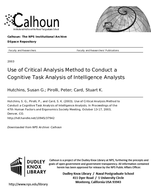 (PDF) Use of critical analysis method to conduct a cognitive task analysis of intelligence analysts