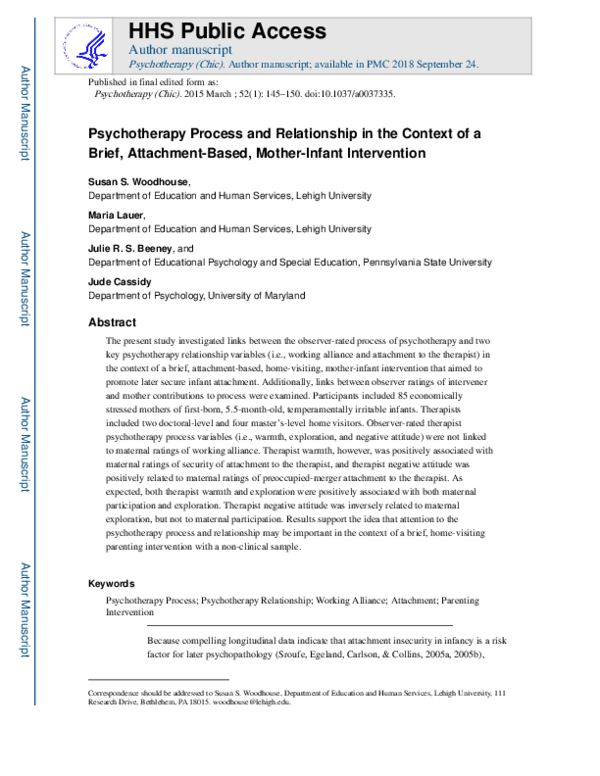 (PDF) Psychotherapy process and relationship in the context of a brief ...