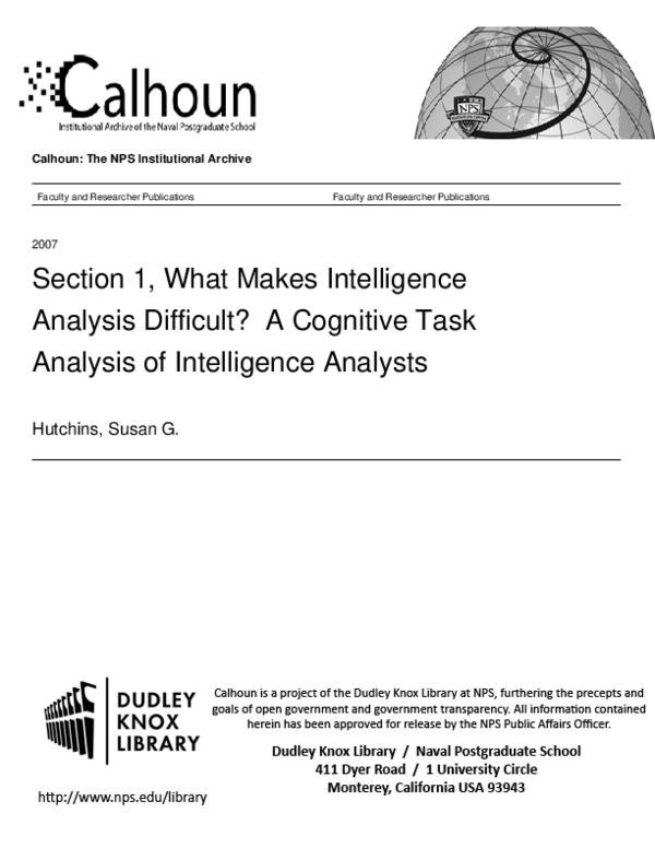 (PDF) Section 1, What Makes Intelligence Analysis Difficult? A ...