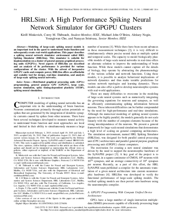 (PDF) HRLSim: a high performance spiking neural network simulator for GPGPU clusters