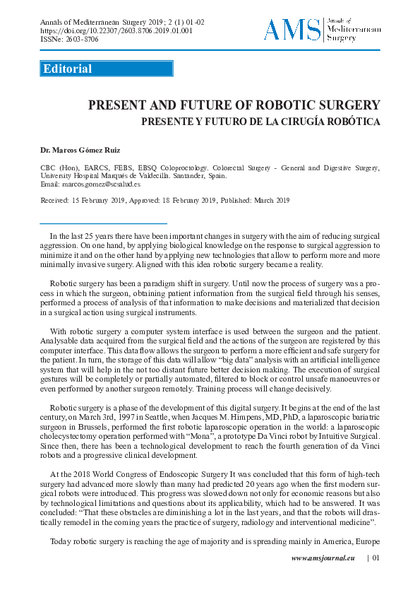 (PDF) Present and Future of Robotic Surgery