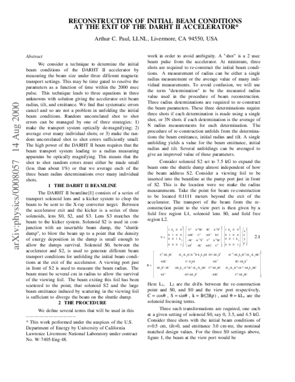 (PDF) Reconstruction of Initial Beam Conditions at the Exit of the ...