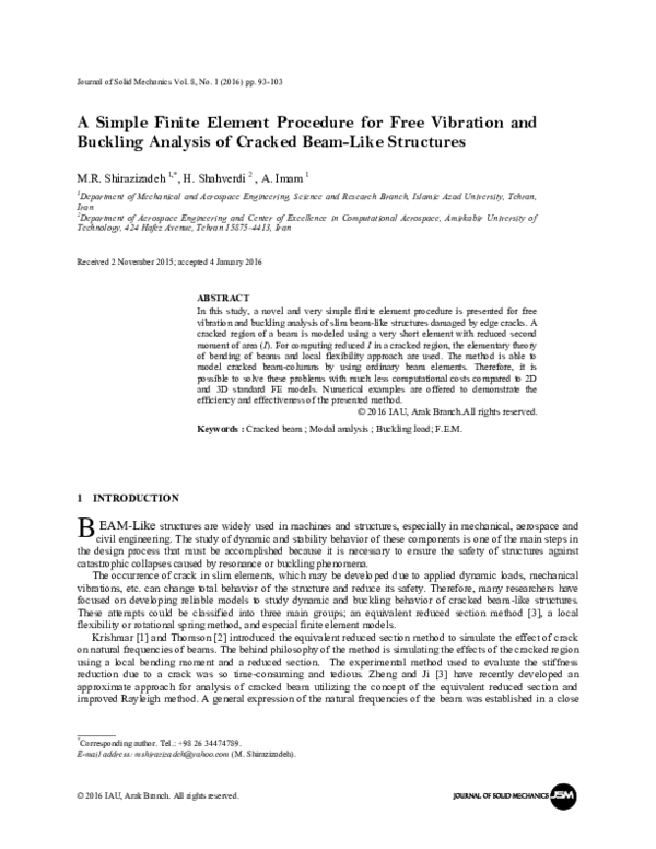 Pdf A Simple Finite Element Procedure For Free Vibration And Buckling Analysis Of Cracked Beam
