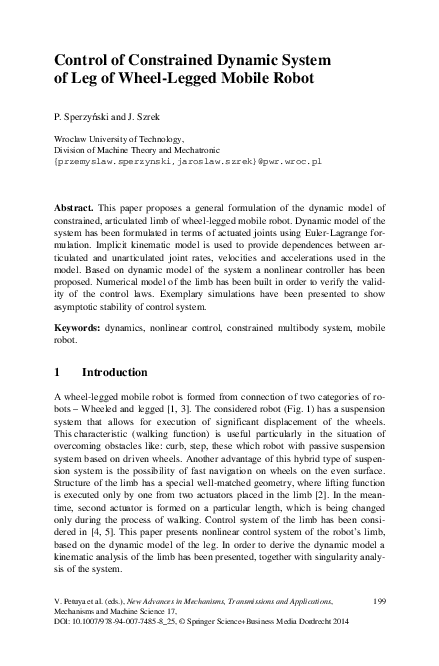 (PDF) Control of Constrained Dynamic System of Leg of Wheel-Legged Mobile Robot