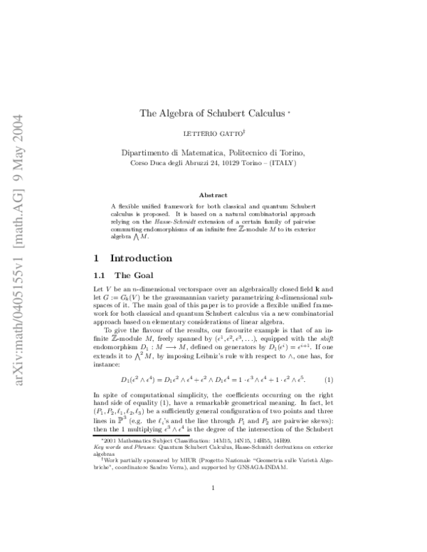 (PDF) The Algebra of Schubert Calculus