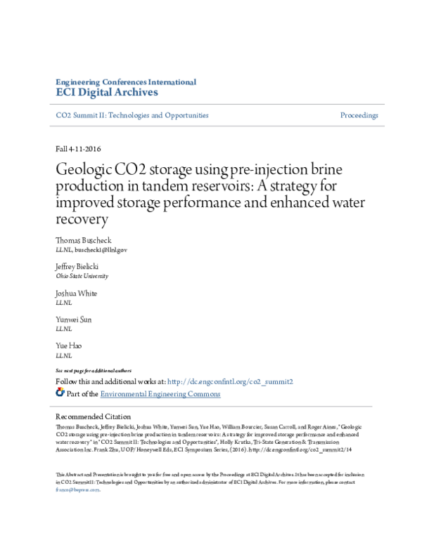 (PDF) Geologic CO2 storage using pre-injection brine production in ...