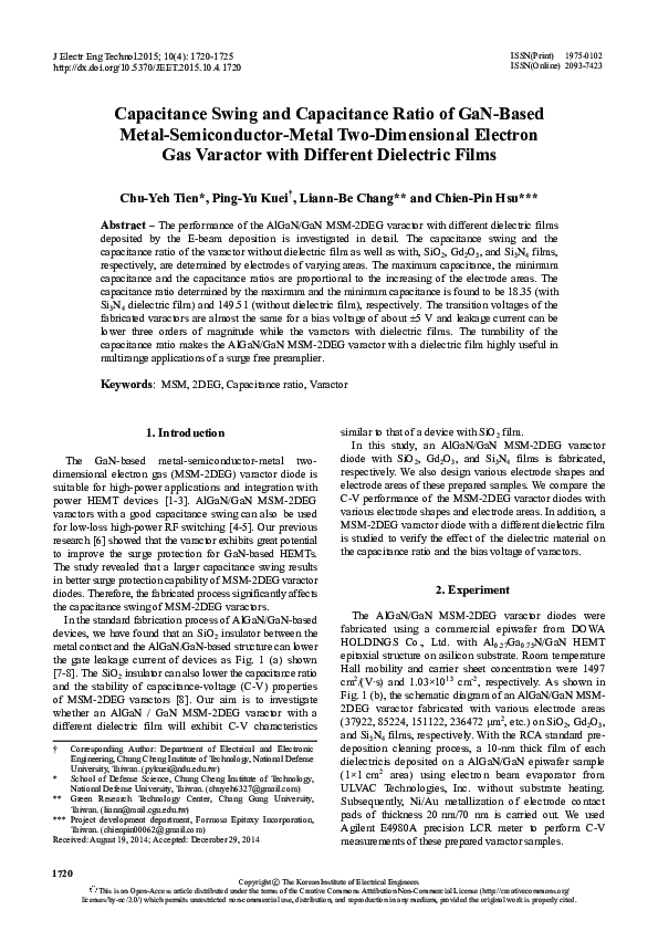 Pdf Capacitance Swing And Capacitance Ratio Of Gan Based Metal Semiconductor Metal Two