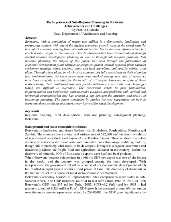 (PDF) The experience of sub-regional planning in Botswana: achievements ...
