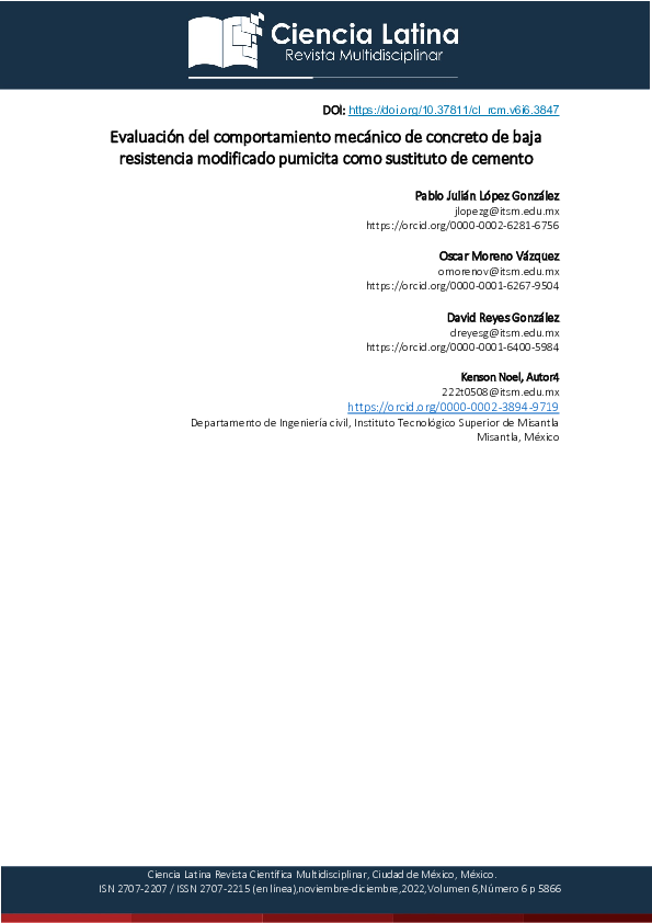 (PDF) Evaluación del comportamiento mecánico de concreto de baja resistencia modificado pumicita ...
